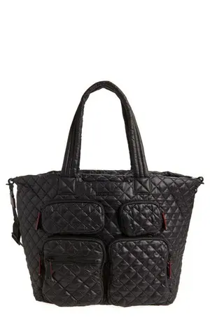 Mz Wallace Large Metro Quilted Nylon Travel Tote - Black