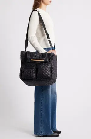 Mz Wallace Large Metro Quilted Nylon Travel Tote - Black