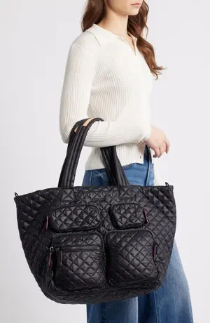 Mz Wallace Large Metro Quilted Nylon Travel Tote - Black
