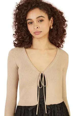 YUMI Metallic Rib Knit Bolero - Gold