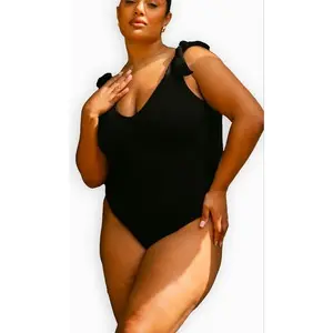 FASHION-SZN CURVE Sculpted Crinkle Tie Strap Swimsuit - Black
