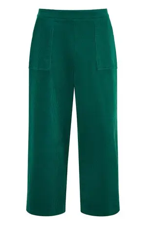 YUMI Cord Cropped Wide Leg Pants - Green