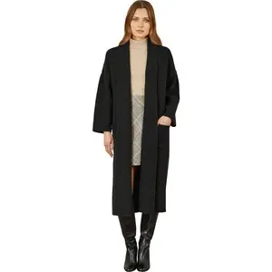 YUMI Knitted Maxi Cardigan With Pocket - Black