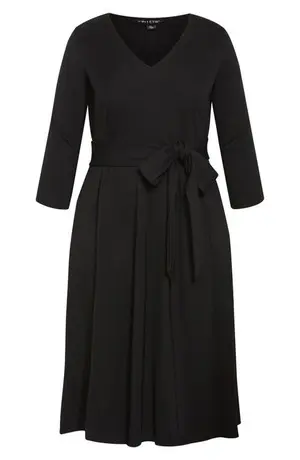 City Chic Tie Waist Stretch Ponte Midi Dress