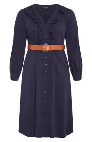 City Chic Belted Midi Dress - Navy