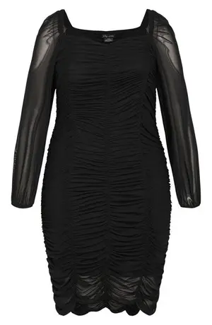 City Chic Ruched Body-con Dress With Long Sleeves