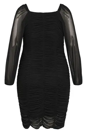 City Chic Ruched Body-con Dress With Long Sleeves