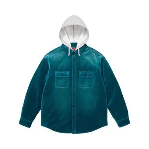 Supreme Quilted Lined Hooded Velvet Shirt - Teal | Editorialist