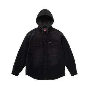 Supreme Quilted Lined Hooded Velvet Shirt - Black
