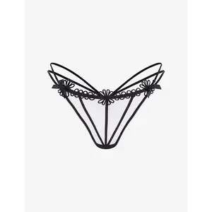 Agent Provocateur Coletta Embroidered Tulle Thong Xxl - Black