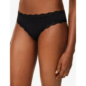 STRIPE & STARE Lace-trim Pack Of Four Stretch-modal Brazilian Briefs - Black