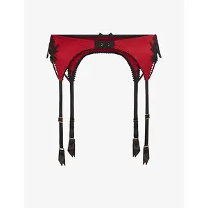Agent Provocateur Penelopi Embroidered Silk Suspenders - Red/black
