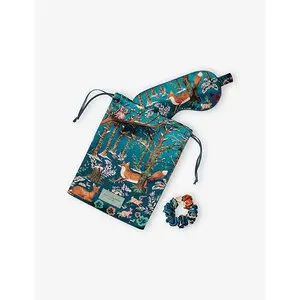 ASPINAL OF LONDON Woodland-print Silk Eyemask And Scrunchie Set - Fig