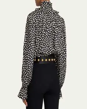Chloé Dots-print Silk Jacquard Ruffle Blouse - Black/beige