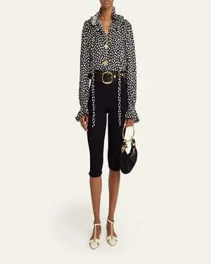 Chloé Dots-print Silk Jacquard Ruffle Blouse - Black/beige