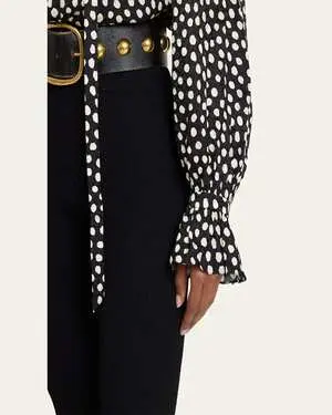 Chloé Dots-print Silk Jacquard Ruffle Blouse - Black/beige