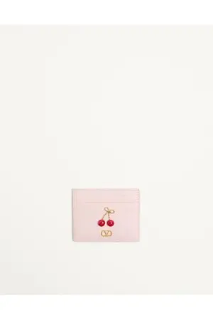 Valentino Garavani Cherryfic Cardholder In Grainy Calfskin Natural