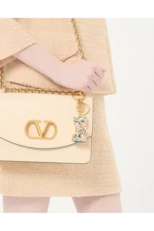 Valentino Garavani Le Chat De La Maison Bag Charm With Key Ring - Natural