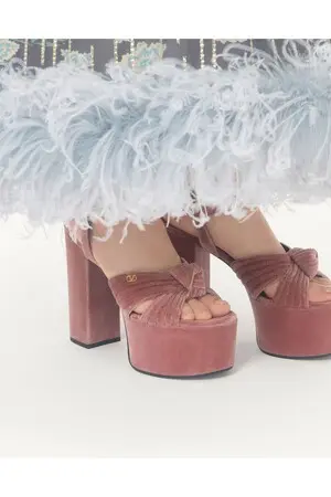 Valentino Garavani Crasher Velvet Platform Sandal - Red