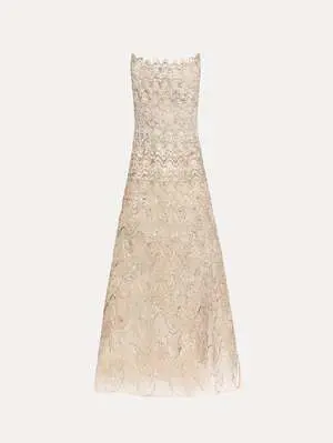 Oscar De La Renta Crystal Wave Embroidered Cocktail Dress - Silver