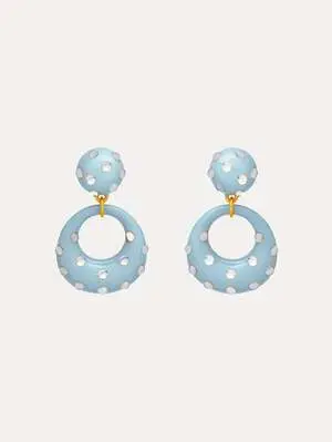 Oscar De La Renta Enamel Cabochon Clip-on Hoop Earrings - Blue