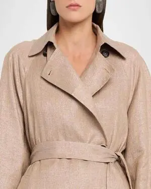 Brunello Cucinelli Metallic Linen Trench Coat With Belt - Rose