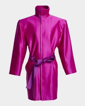 Saint Laurent Saint Laurent Belted Silk Jacket - Fuxia