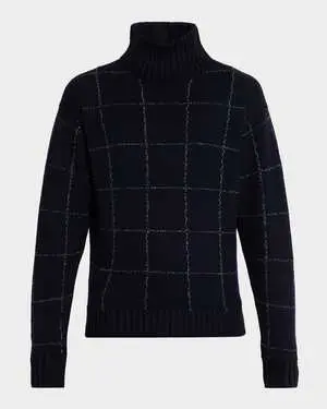 Dunhill Cashmere Check Intarsia Sweater - House Navy
