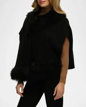 Gorski Knit Vest With Mongolian Shearling Lamb Trim - Black