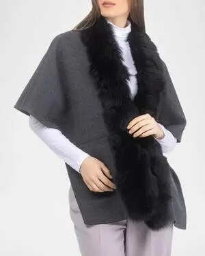 Gorski Reversible Cashmere & Wool Shawl With Shearling Trim - Anthracite
