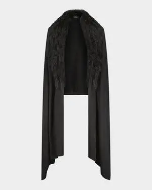Gorski Wool-blend Stole With Lamb Shearling Trim - Black