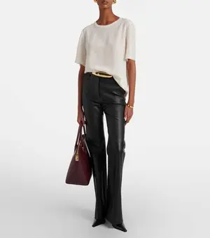JOSEPH Tafira Mid-rise Flared Leather Pants - Black