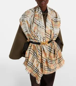 Burberry Ekd Check Wool And Silk Scarf
