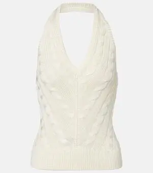 Ralph Lauren Cable-knit Halterneck Silk Top - White