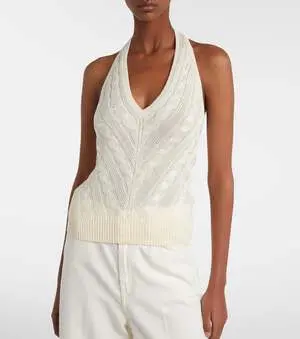 Ralph Lauren Cable-knit Halterneck Silk Top - White