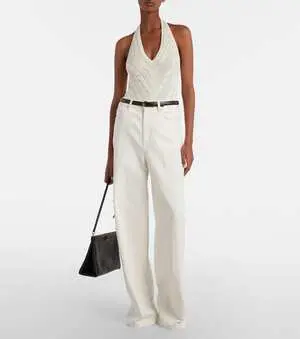 Ralph Lauren Cable-knit Halterneck Silk Top - White