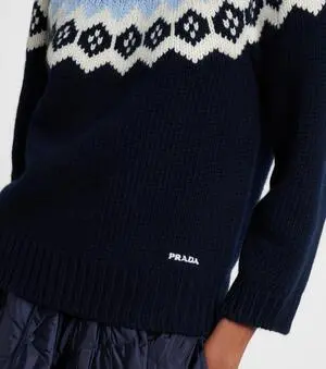 Prada Fair Isle Wool And Cashmere Turtleneck Sweater - Blue