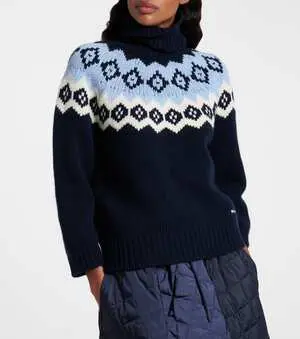 Prada Fair Isle Wool And Cashmere Turtleneck Sweater - Blue