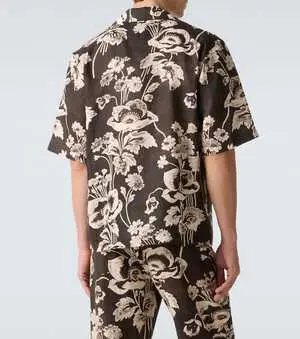 Commas Floral Linen Bowling Shirt - Black