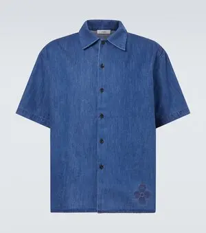 Commas Embroidered Oversized Cotton-blend Denim Bowling Shirt