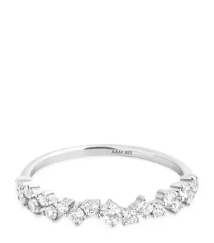 ASTRID & MIYU Rhodium-plated Crystal Scatter Band Ring - Silver