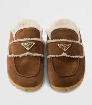 Prada Suede Shearling-lined Mules