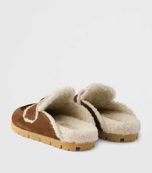Prada Suede Shearling-lined Mules