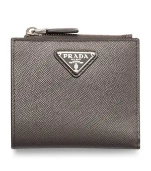 Prada Saffiano Leather Triangle Wallet - Grey