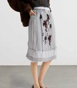 Prada Silk Embroidered Chiffon Midi-skirt - Grey