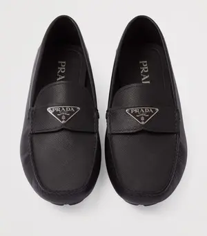 Prada Saffiano Leather Driving Loafers - Black
