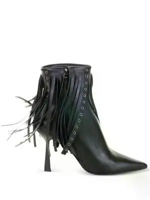 CHANTAL 90mm Fringed Leather Ankle Boots - Black