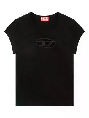DIESEL® Cutout Organic Cotton T-shirt With Oval D Logo - Black