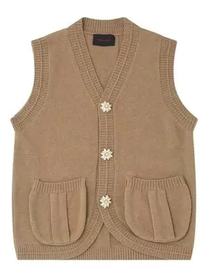 Simone Rocha Pearl-button Pocket Vest - Brown