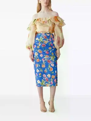 Carolina Herrera Poppy-print Ruched Midi Skirt